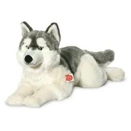 HERMANN TEDDY ORIGINAL Kuscheltier TEDDY HERMANN "Husky liegend, 60 cm", grau (grau, weiß), Plüschfiguren, KinderL:60cm, Plüsch, zum Teil aus recyceltem Material, L:60cm