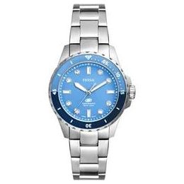 Quarzuhr Fossil "Fossil BLUE DIVE LADIES", silber (silberfarben, blau), Armbanduhren, Damen, Armbanduhr, Damenuhr, Edelstahlarmband, bis 10 bar wasserdicht