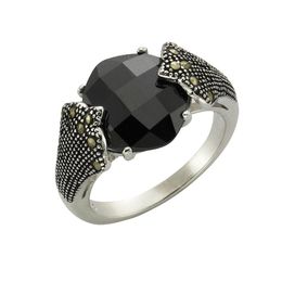 ZEEme Fingerring »925/- Sterling Silber Achat Markasit« schwarz 060 (19,1) Sehr edles Erscheinungsbild
