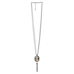 Steuer Collierkettchen &raquo;oval mit Quaste mittig Glasstein&laquo; silber 83cm Moderne Longkette in Y-Form