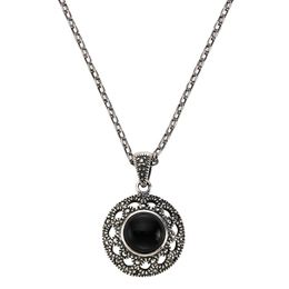 ZEEme Kette mit Anhänger »Silber 925 oxydiert 45cm lang mit schwarzem Achat 10mm« schwarz 45cm Elegante Damen-Halskette aus echtem 925 Silber