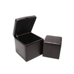 MCW 2er Set Hocker Sitzw&uuml;rfel Sitzhocker Aufbewahrungsbox Carrara, Leder + Kunstleder, 45x44x44cm MVG-zertifiziert ~ braun