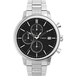 Chronograph Timex "CHICAGO", silber (silberfarben), Armbanduhren, Herren, Quarzuhr, Armbanduhr, Herren, Datum, Stoppfunktion, 12/24-Std.-Anzeige