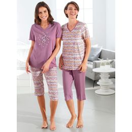 wäschepur Schlafanzug WÄSCHEPUR, Damen, Gr. 36/38, lila (flieder, bedruckt), 100% Baumwolle, Homewear-Sets