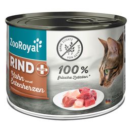 ZooRoyal Rind + Huhn & Entenherzen Katzen-Nassfutter ohne Zuckerzusatz 6x200g