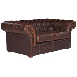 Vente-unique - Chesterfield Ledersofa 2-Sitzer - Vintage Leder - Braun - clotaire