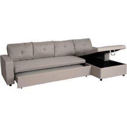 HHG - Ecksofa mit Bettkasten 299, Couch Sofa L-Form, Liegefläche links/rechts Nosagfederung Stoff/Textil 290cm beige