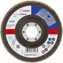 Fächerschleifscheibe X431 Standard for Metal gewinkelt 115 mm 22,23 mm 120 - 2608603655 - Bosch