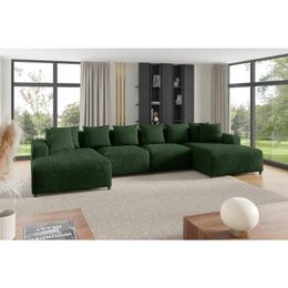 Fun Moebel - Wohnlandschaft Sofa U-Form Designersofa megan in Stoff Poso Dunkelgrün