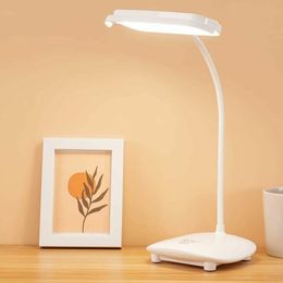 Kabellose 2 wiederaufladbare LED-Schreibtisch-Leselampe mit 3200-mAh-Akku, flexible Tischlampe für Kinder, dimmbare Touch-Steuerung, 3 Farben und 6