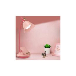 Aiperq - Rosa Schreibtischlampe mit Klemme, kleine wiederaufladbare LED-Schreibtischlampe, verstellbarer Schwanenhals, dimmbare süße Schreibtischlampe