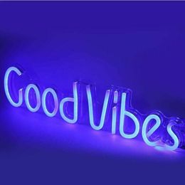 Good Vibes Exquisite Buchstaben-förmige LED-Schilder, klares PVC, niedliche, einzigartige Form, Neonlicht, für Weihnachten, Schlafzimmer, Wand,