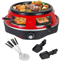 Todeco - 3-in-1 Elektrischer Pizzaofen, 1200 Watt, Pizzabackofen für 6 Personen mit 6 Pizzaschaufeln, 6 Käsepfanne, Grillplatte, für Mini-Pizza in ø