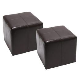 MCW 2er-Set Sitzhocker Carrara, Leder + Kunstleder, 36x36x36cm MVG-zertifiziert ~ braun