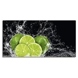 Wandbild Artland "Limone mit Spritzwasser", grün, B:150cm H:75cm, Canvas, Leinwand, Bilder, als Leinwandbild, Poster, Wandaufkleber in verschied. Größen