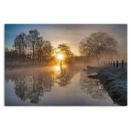 Leinwandbild Artland "Mystischer Morgen an der Trave", beige (naturfarben), B:120cm H:80cm, Canvas, Leinwand, Bilder, auf Keilrahmen gespannt