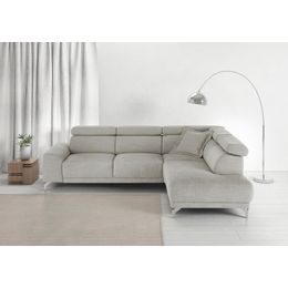 Ecksofa 3C CANDY "Greve Sofa immer mit manuelle Kopfteilverstellungen, modern, elegant", silber, B:249cm H:79cm T:209cm, 100% Leder, Sofas, Ecksofa, wahlweise motorischer Sitzvorzug, bequem und zeitlos, L-Form