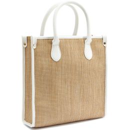 Shopper Vivance Gr. B/H/T: 30cm x 30cm x 10cm, beige, Damen, Papierstroh, Lederimitat, kontrastfarbene Details, unifarben mit Farbeinsatz, Taschen, Schultertasche,Strandtasche, Korbtasche, Tragetasche, Bast-Optik VEGAN