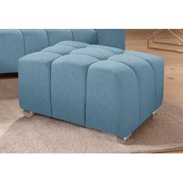 Hocker exxpo - SOFA FASHION "Elias hochwertig und elegant, mit tollem Sitzkomfort", blau (azur), B:71cm H:42cm T:71cm, Struktur (100% Polyester), Webvelours (100% Polyester), Hocker, Polsterhocker