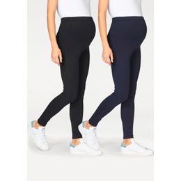 Umstandshose Neun Monate "2er Pack Hosen für Schwangerschaft und Stillzeit", Damen, Gr. 36/38, N-Gr, schwarz (marine, schwarz), Jersey, Obermaterial: 95% Baumwolle, 5% Elasthan, unifarben, Basic, figurbetont, Hosen, lange Form