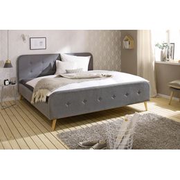 Polsterbett Home Affaire "Amrum", grau, B:195cm L:219cm, Betten, Polsterbett, mit aufwendiger Knopfleiste am gepolstertem Kopf-und Fu&szlig;teil