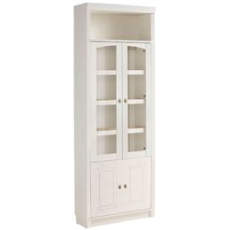 Bücherregal Home Affaire "Soeren", beige (cremeweiß), H:220cm, Regale, massiver Kiefer, in 2 Höhen, Tiefe 29 cm, Türen mit Klarglas Einsatz