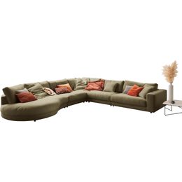 Ecksofa 3C CANDY "Enisa II, bequem und komfortabel, Mega Familiensofa, L-Form", gr&uuml;n (oliv), B:395cm H:86cm T:225cm, 100% Polyester, Sofas, Ecksofa, incl. 3 Flatterkissen, wahlweise mit Flecken-Schutz-Bezug Easy care
