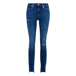 Regular-fit-Jeans BOSS Orange "C_JACKIE MR RH", Damen, Gr. 30, Länge 32, blau (dunkelblau 402), Denim/Jeans, Obermaterial: 83% Baumwolle, 9% Wolle, 6% Polyester, 2% Elasthan, unifarben, Destroyed-Effekte, casual, skinny fit knöchellang, Jeans, mit Destroyed-Effekten