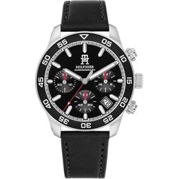 Chronograph Tommy Hilfiger "TH85 CHRONOGRAPH", schwarz, Armbanduhren, Herren, Quarzuhr, Armbanduhr, Herrenuhr, Lederarmband, analog, Tag