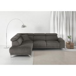 Ecksofa 3C CANDY "Greve Sofa immer mit manuelle Kopfteilverstellungen, modern, elegant", schwarz, B:249cm H:79cm T:209cm, 100% Leder, Sofas, Ecksofa, wahlweise motorischer Sitzvorzug, bequem und zeitlos, L-Form