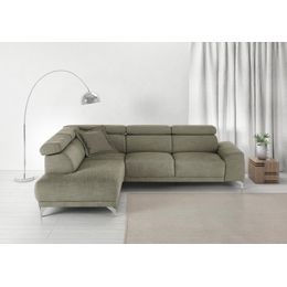 Ecksofa 3C CANDY "Greve Sofa immer mit manuelle Kopfteilverstellungen, modern, elegant", grau (anthrazit), B:249cm H:79cm T:209cm, 100% Leder, Sofas, Ecksofa, wahlweise motorischer Sitzvorzug, bequem und zeitlos, L-Form