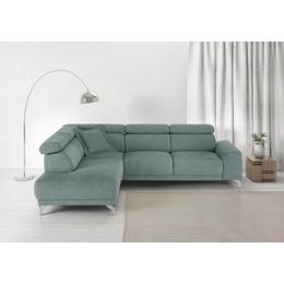 Ecksofa 3C CANDY "Greve Sofa immer mit manuelle Kopfteilverstellungen, modern, elegant", blau (petrol), B:249cm H:79cm T:209cm, 100% Leder, Sofas, Ecksofa, wahlweise motorischer Sitzvorzug, bequem und zeitlos, L-Form