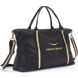 Sporttasche Venice Beach Gr. B/H/T: 54cm x 34cm x 17cm, schwarz (schwarz, goldfarben), Nylon, unifarben mit Farbeinsatz, Glitzer, Taschen, große Umhängetasche, Weekender, Strandtasche mit Druck VEGAN