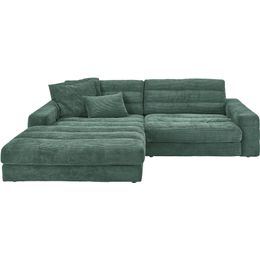 Ecksofa 3C CANDY "Stripes Mega-Sofa, bequem und komfortabel, L-Form", gr&uuml;n, B:296cm H:83cm T:205cm, 88% Polyester, 12% Polyacryl, Sofas, Ecksofa, Lose R&uuml;ckenkissen, mit feiner Quersteppung, Cord-Bezug