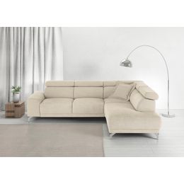 Ecksofa 3C CANDY "Greve Sofa immer mit manuelle Kopfteilverstellungen, modern, elegant", beige (natur), B:249cm H:79cm T:209cm, 100% Leder, Sofas, Ecksofa, wahlweise motorischer Sitzvorzug, bequem und zeitlos, L-Form