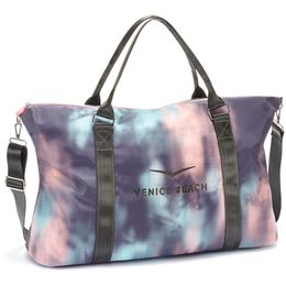 Sporttasche Venice Beach Gr. B/H/T: 54cm x 34cm x 17cm, bunt (helllila, rosa, hellblau), Nylon, Batikmuster, mehrfarbig, Taschen, große Umhängetasche, Weekender, Strandtasche mit Druck VEGAN