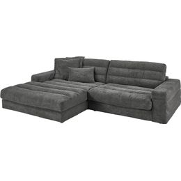 Ecksofa 3C CANDY "Stripes Mega-Sofa, bequem und komfortabel, L-Form", grau (dunkelgrau), B:296cm H:83cm T:205cm, 88% Polyester, 12% Polyacryl, Sofas, Ecksofa, Lose R&uuml;ckenkissen, mit feiner Quersteppung, Cord-Bezug