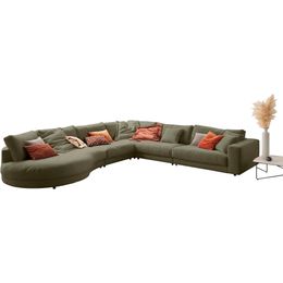Ecksofa 3C CANDY "Enisa II, bequem und komfortabel, Mega Familiensofa, L-Form", gr&uuml;n (oliv), B:395cm H:86cm T:225cm, 100% Polyester, Sofas, Ecksofa, incl. 3 Flatterkissen, wahlweise mit Flecken-Schutz-Bezug Easy care
