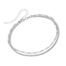 Fußkette Smart Jewel "Figarokette, Schlangenkette flach, Silber 925", silber, Fußkettchen, Damen, 28cm, Silber 925 (Sterlingsilber)