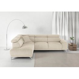 Ecksofa 3C CANDY "Greve Sofa immer mit manuelle Kopfteilverstellungen, modern, elegant", beige (natur), B:249cm H:79cm T:209cm, 100% Leder, Sofas, Ecksofa, wahlweise motorischer Sitzvorzug, bequem und zeitlos, L-Form