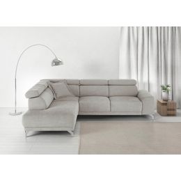 Ecksofa 3C CANDY "Greve Sofa immer mit manuelle Kopfteilverstellungen, modern, elegant", silber, B:249cm H:79cm T:209cm, 100% Leder, Sofas, Ecksofa, wahlweise motorischer Sitzvorzug, bequem und zeitlos, L-Form