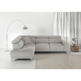 Ecksofa 3C CANDY "Greve Sofa immer mit manuelle Kopfteilverstellungen, modern, elegant", silber, B:249cm H:79cm T:209cm, 100% Polyester, Sofas, Ecksofa, wahlweise motorischer Sitzvorzug, bequem und zeitlos, L-Form