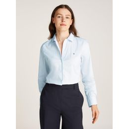 Hemdbluse Tommy Hilfiger "ESS POPLIN REGULAR SHIRT" Gr. 34, classic ithaka stp breezy blau, Damen, Popeline, Obermaterial: 69% Baumwolle, 27% Polyamid, 4% Elasthan, gestreift, Blusen, im klassischen Stil