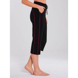 Sporthose Catamaran, Damen, Gr. 40/42, Normalgrößen, schwarz (schwarz, pink), 92% Baumwolle, 8% Elasthan, unifarben, gemustert, 3/4-Länge, Hosen