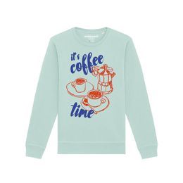 Watapparel Sweatshirt 'Its Coffee Time' Damen Gr&ouml;&szlig;e M saphir / hellblau / orangerot