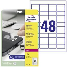 Avery-Zweckform L6113-20 Sicherheits-Etiketten 45.7 x 21.2 mm Polyester-Folie Weiß 960 St. Permanent haftend Laserdrucker, Kopierer, Handbeschriftung