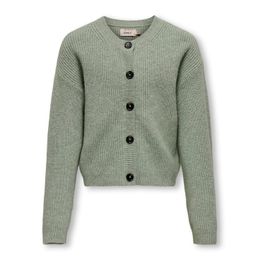 Strickjacke KIDS Only "KOGKATIA LS SHORT O-NECK CARDIGAN KNT" Gr. 122 (128), grün (hedge grün), Mädchen, Strick, Obermaterial: 50% Viskose, 27% Nylon, 23% Polyester, unifarben, Strickjacken