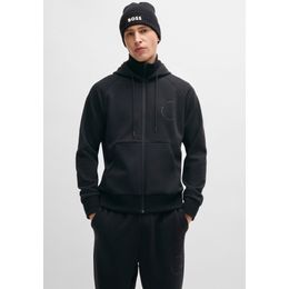 Kapuzensweatjacke BOSS Green "Snuggel" Gr. XXL, schwarz (schwarz001), Herren, Fleece, Obermaterial: 58% Polyester, 39% Baumwolle, 3% Elasthan, unifarben, Sweatjacken, mit Kordel