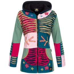 Fleecejacke DEPROC Active "Patchwork Multicolor NUNAVUT II NEW FLOWER POWER", Damen, Gr. 40/42 (M), pink, 100% Baumwolle, casual, Langarm, Jacken