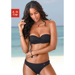 s.Oliver Damen Bügel-Bandeau-Bikini, schwarz, Gr. 34, unifarben, Recycling-Polyamid, Bikini-Sets, mit Raffung
